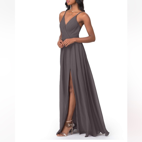 Azazie | Dresses | Nwt Azarie Gracie Color Pewter Full Length ...
